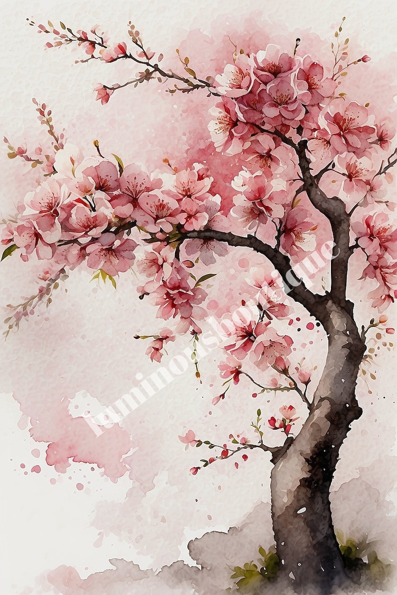 Sakura Print Blossom Tree Watercolor Cherry Blossom Tree Watercolor Art ...
