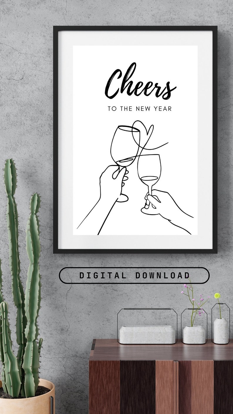 New Year Cheers Line Art Print: Holiday Wall Decor (digital Download ...