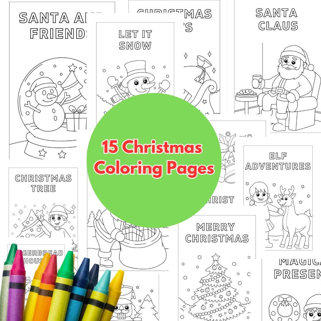 Christmas Coloring Pages: 15 Festive Designs (digital Printable) - Etsy
