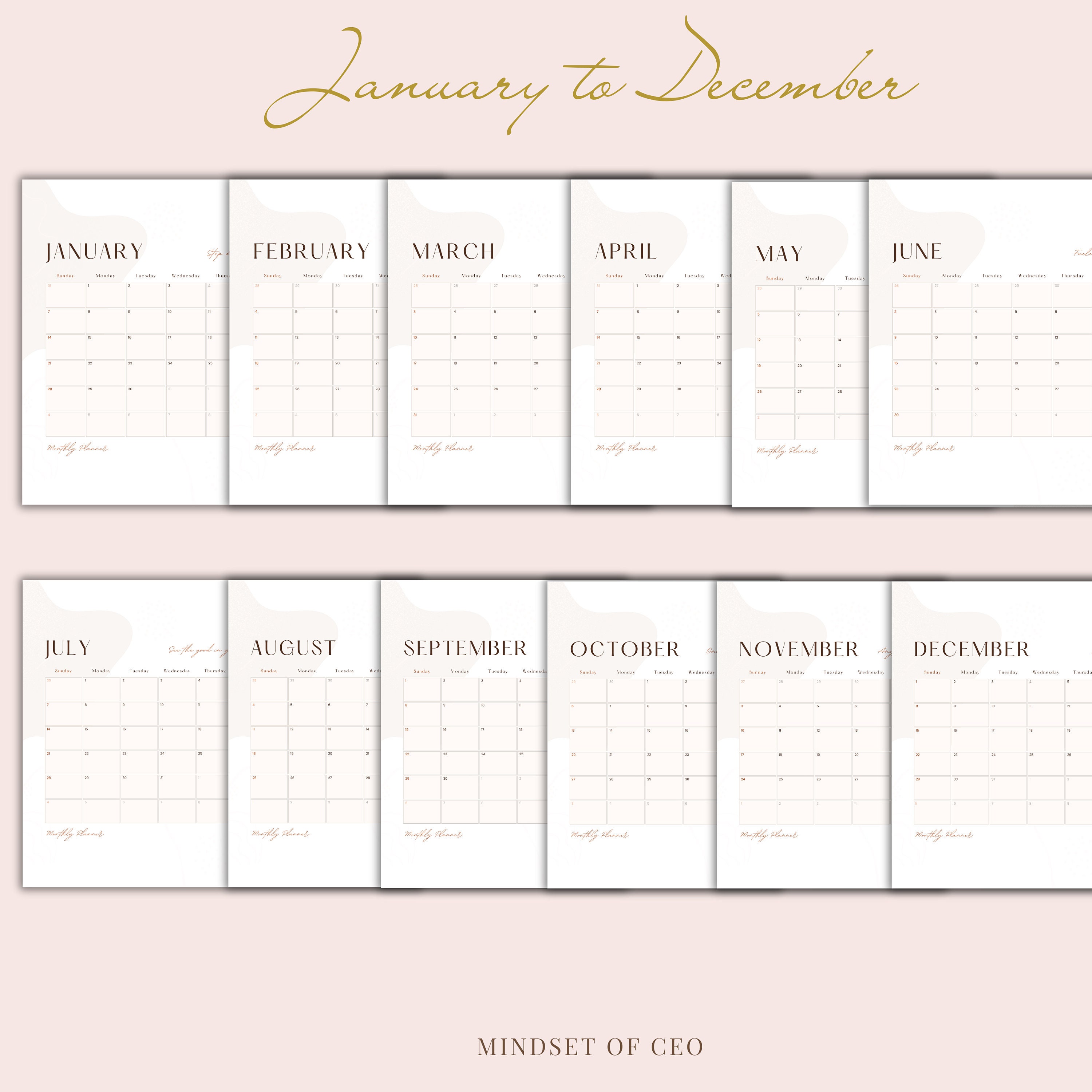 2024 Monthly Planner, January to December Calendar, Digital Planner ...