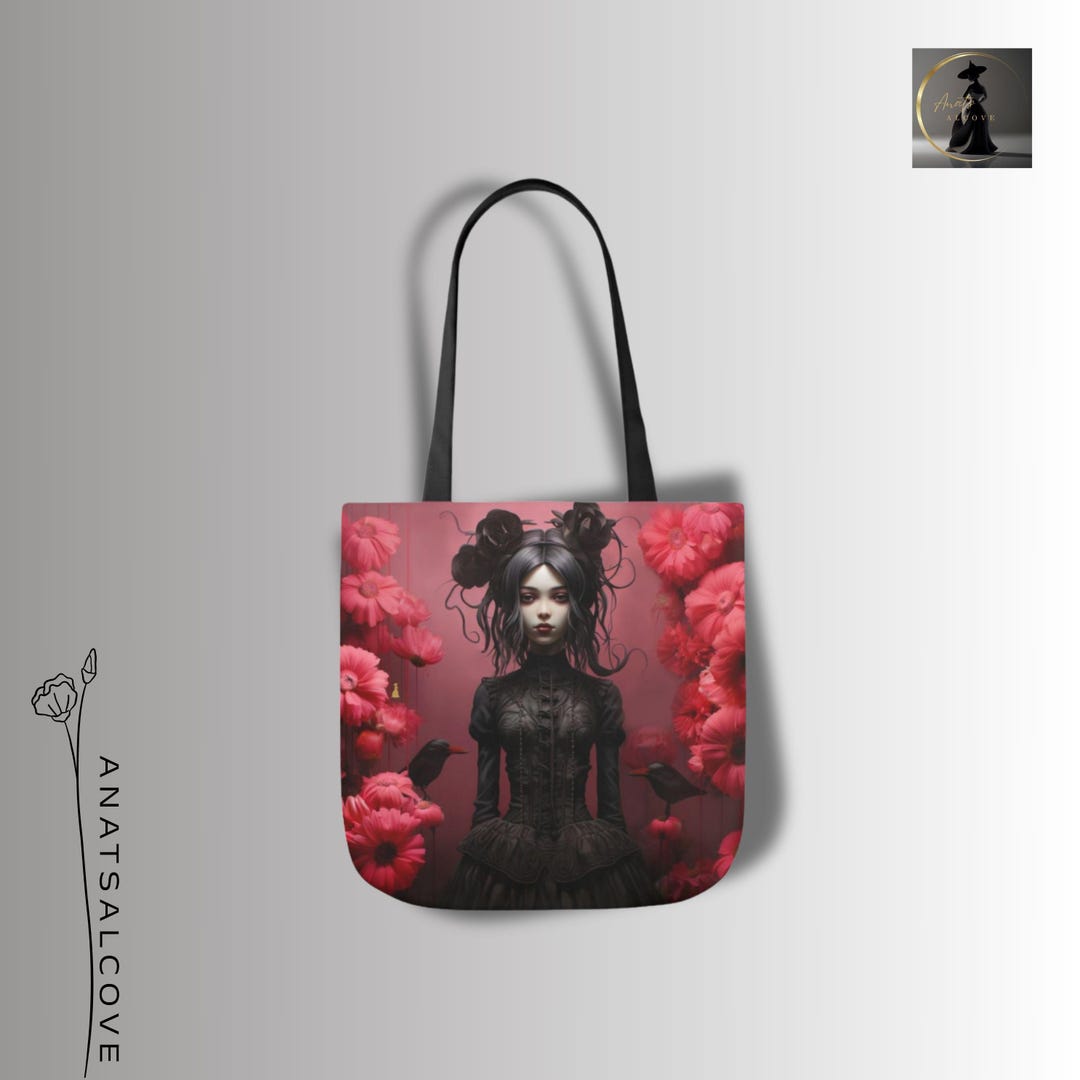 Gothic Poppy Tote Bag: Dark Romantic Raven Art - Etsy