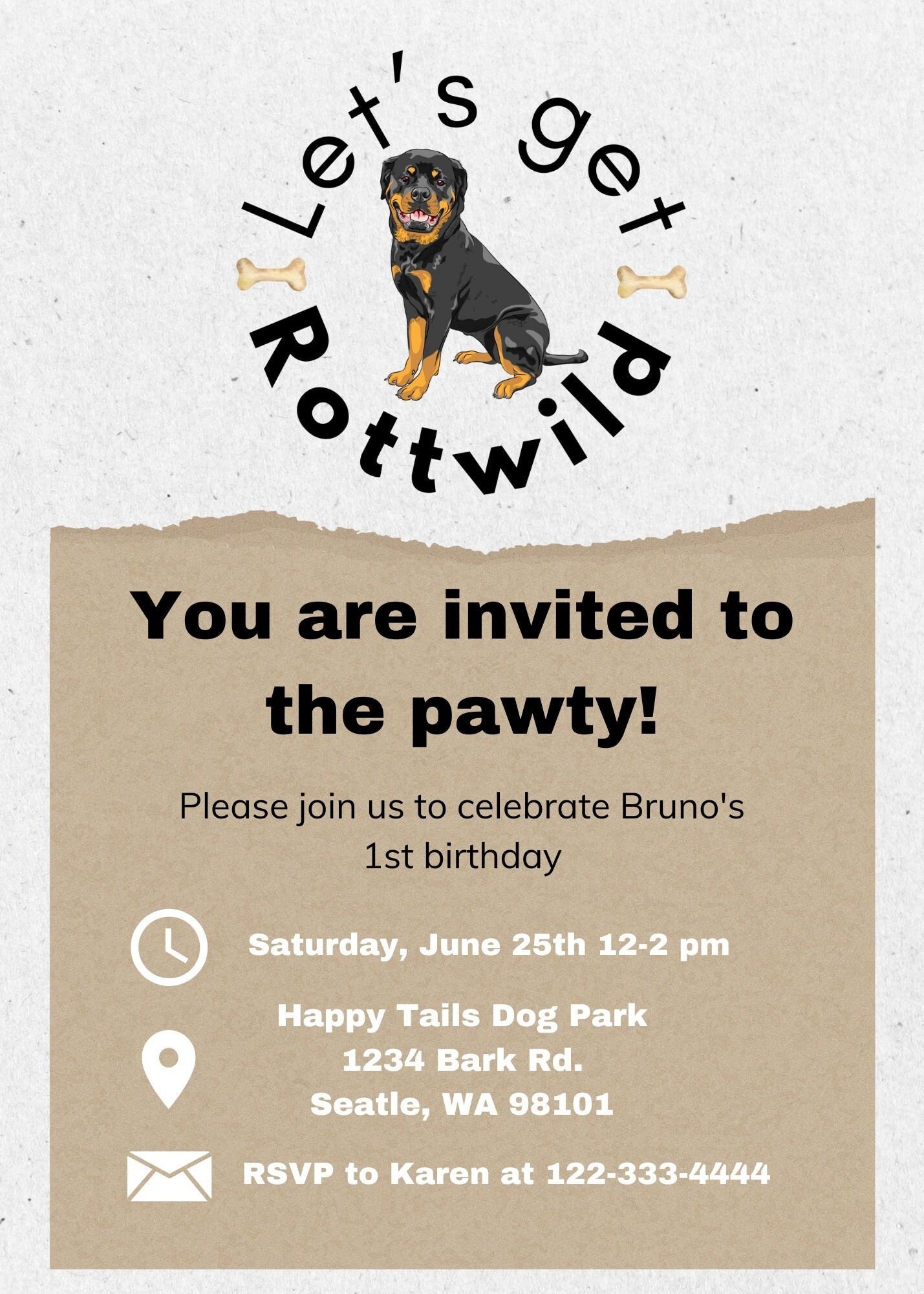 Dog Party Invitation Canva Template, Dog Pawty Invite, Customizable ...