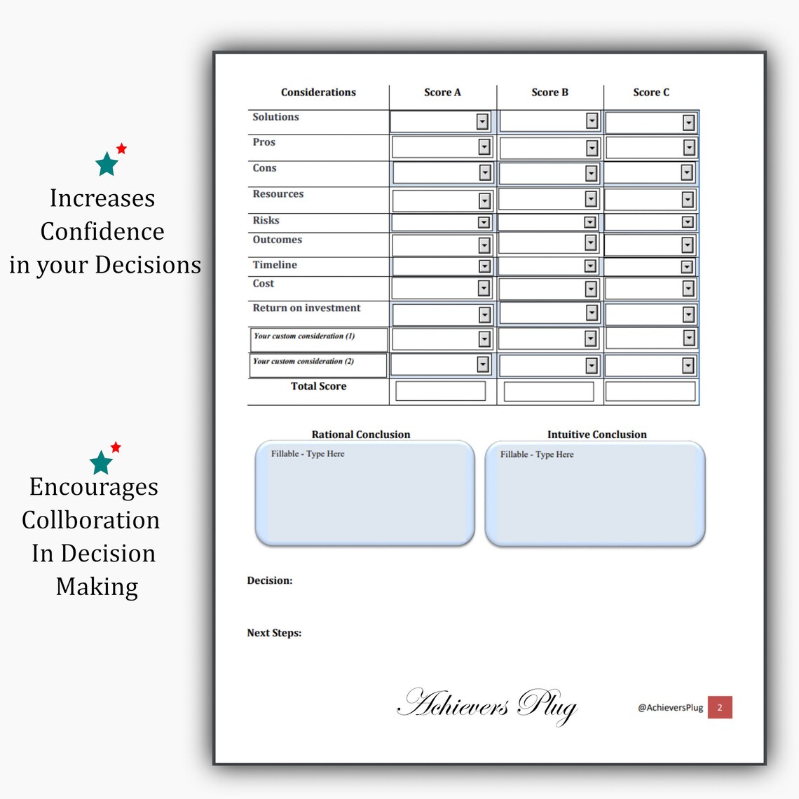 Fillable & Scorable Decision Maker Worksheet, Interactive Printable PDF ...
