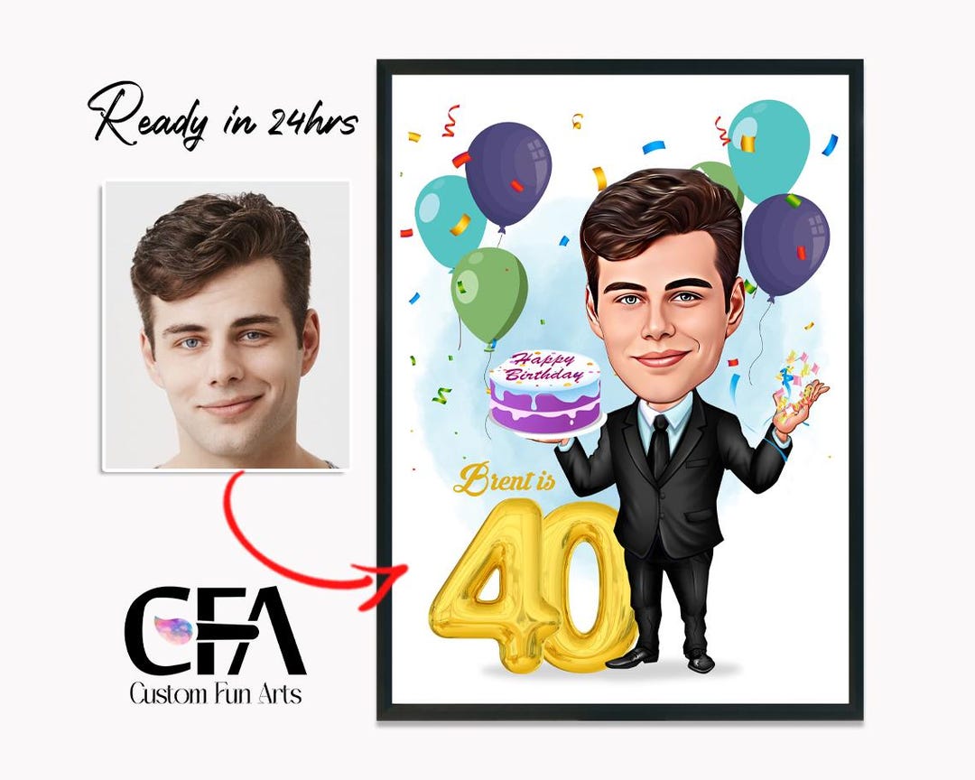 40th Birthday Celebrant Cartoon Caricature From Photo, Brother 40th ...