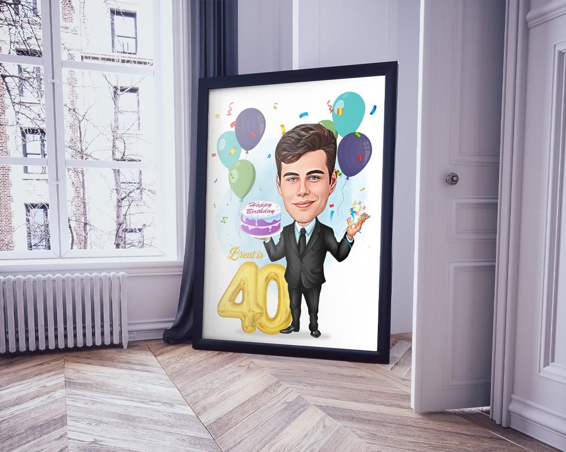 40th Birthday Celebrant Cartoon Caricature From Photo, Brother 40th ...