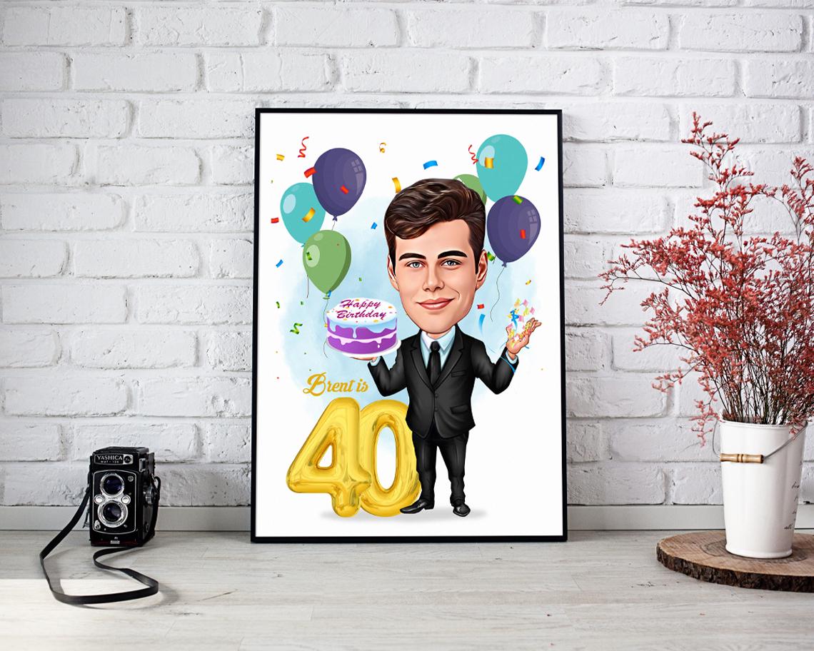 40th Birthday Celebrant Cartoon Caricature From Photo, Brother 40th ...