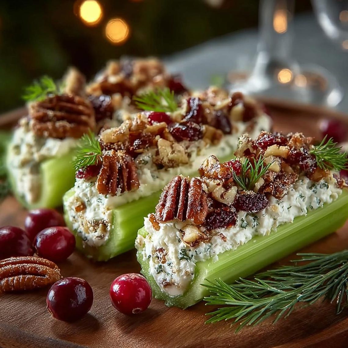 Cranberry Pecan Cream Cheese Stuffed Celery Recipe | Festive No-bake ...