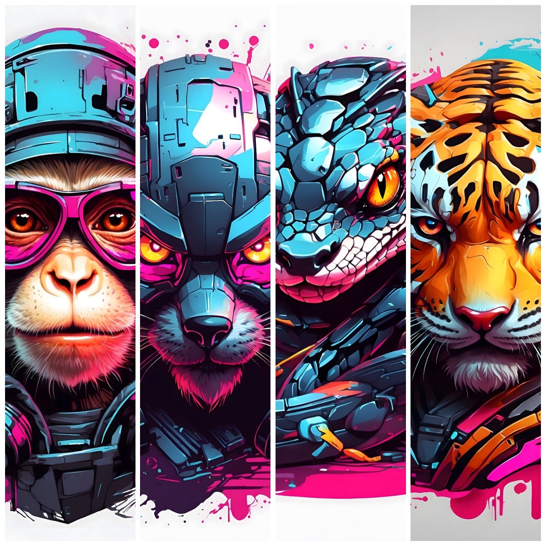 Cyberpunk Animals Printable Collection | 4 Animal Splash Arts | 2 JPEG ...