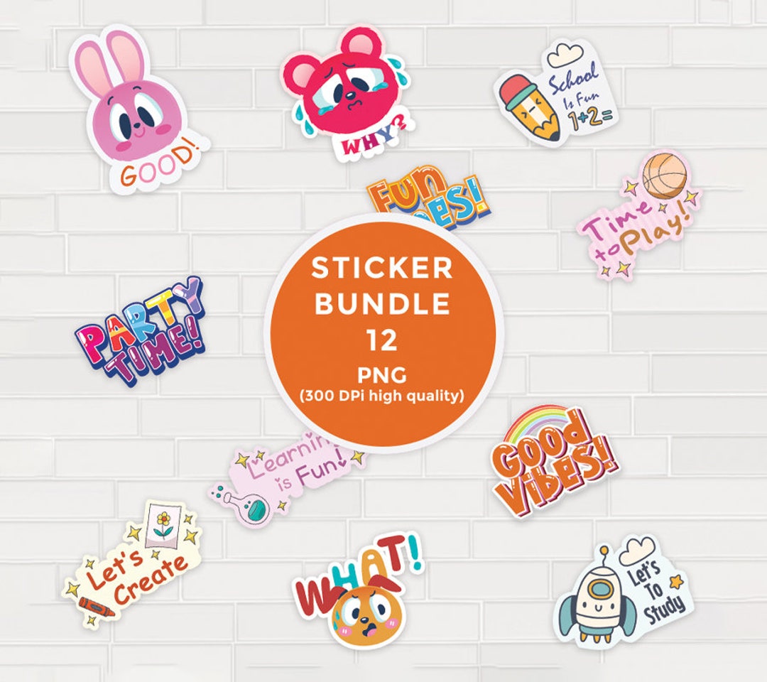 Kid School Sticker Bundle Sticker PNG Bundle of 12 - Etsy