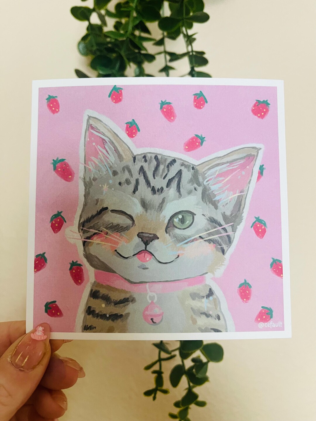 Berry Cheeky Tabby Cat Art Print Cute Winking Cat Sticking Out Tongue ...