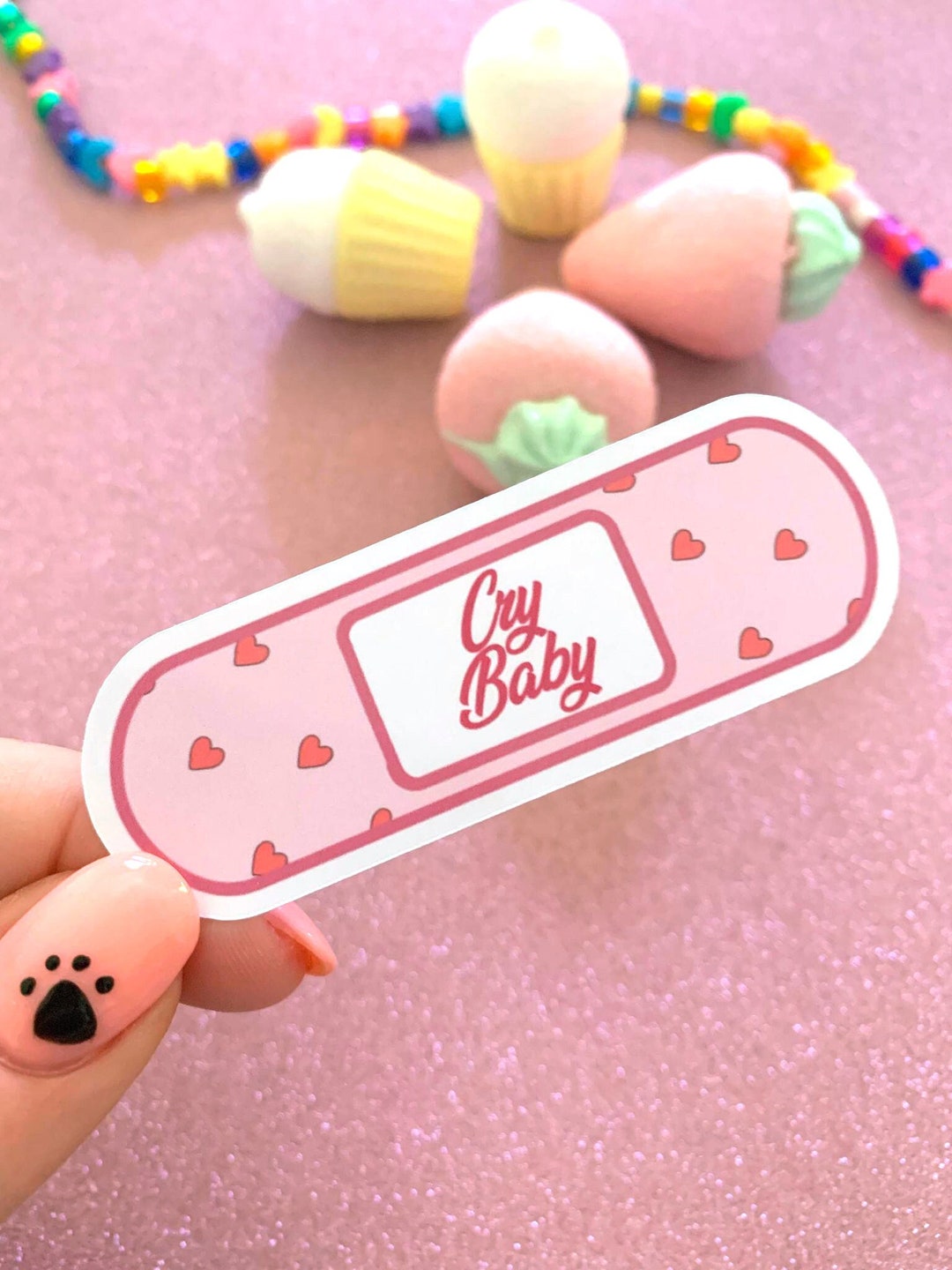 Cry Baby Heart Sticker, Small Quote Sticker, Aesthetic Deco Sticker ...