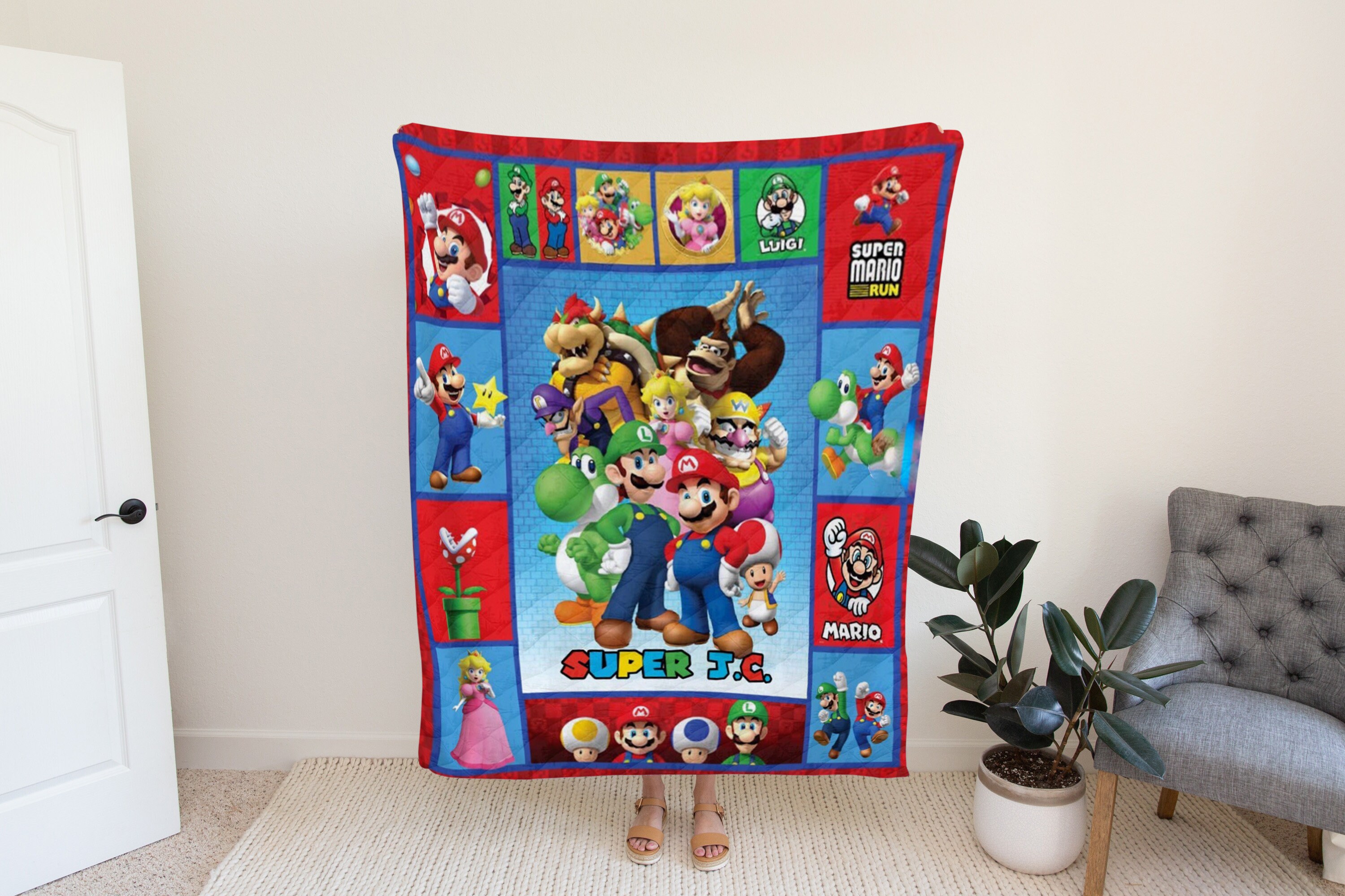 Personalized Super Mario Blanket Custom Super Mario Quilt Super Mario ...
