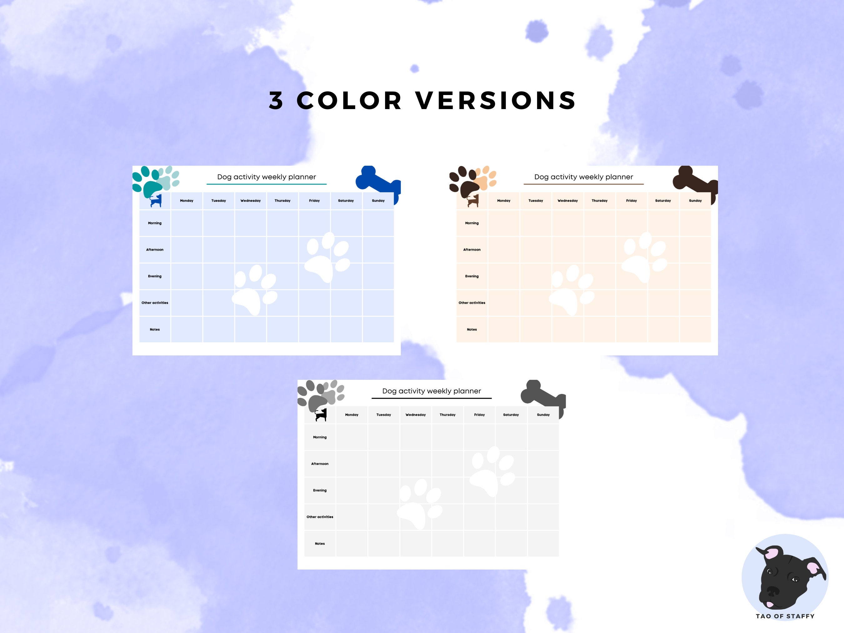 Dog Activity Weekly Planner, Printable Pet Planner, Digital PDF, Dog ...