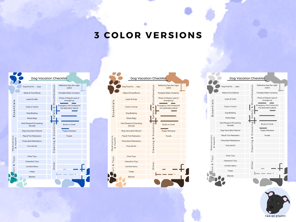 Dog Vacation Checklist | Printable PDF, Printable Dog Checklist, Canine ...