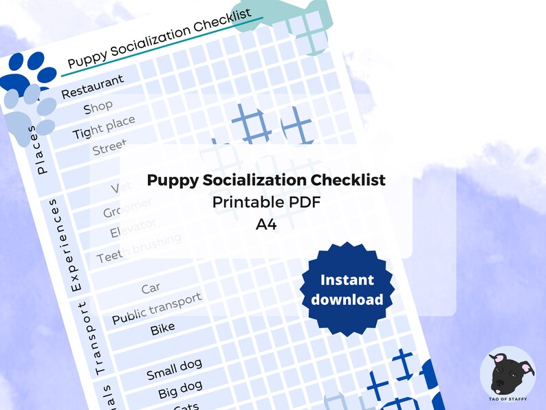 Puppy Socialization Checklist | Printable Pet Planner, Digital Download ...