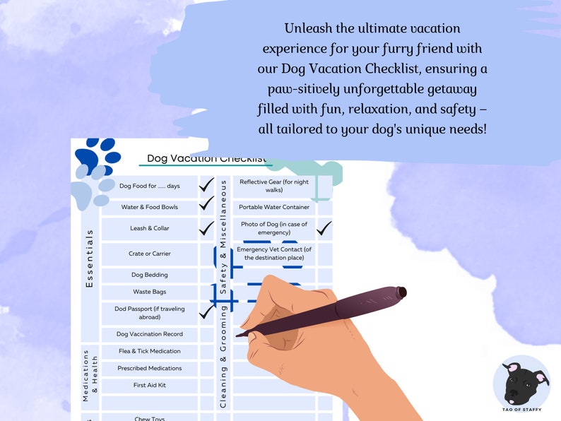 Dog Vacation Checklist | Printable PDF, Printable Dog Checklist, Canine ...