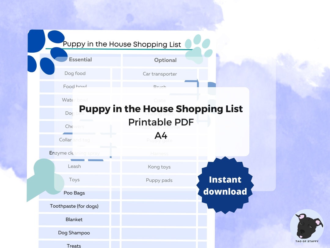 Puppy Shopping List | Printable Pet Planner, Digital Download ...