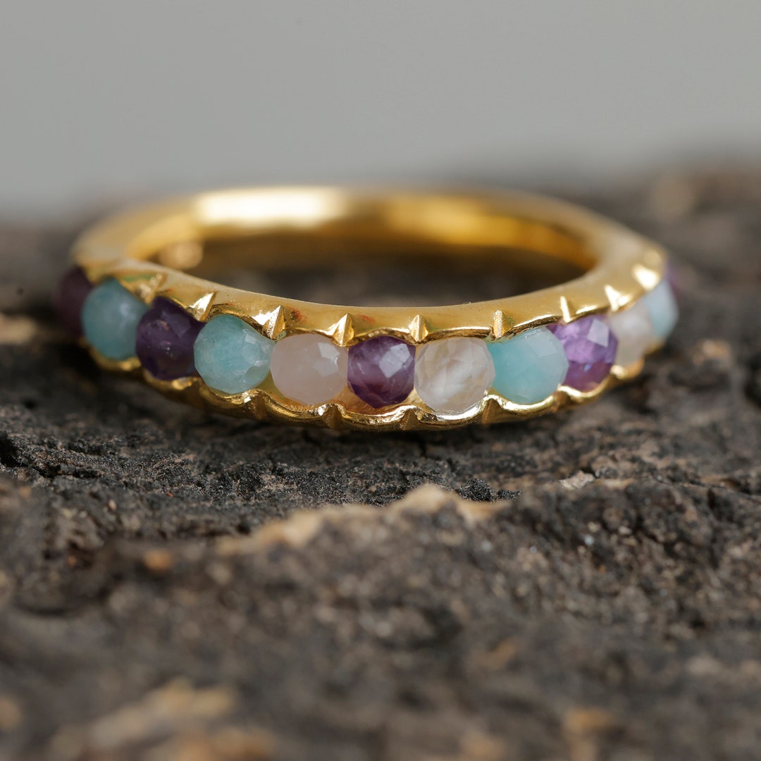 Eternity Multi Gemstone Band Wedding Band Unique Amethyst Band Women ...