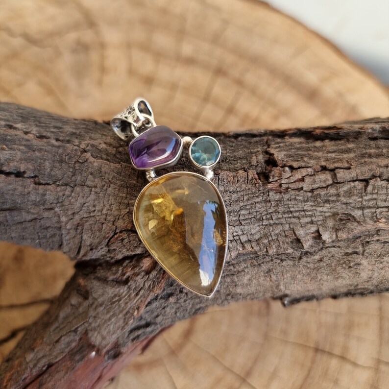 Multi Gemstone Pendant, Multi Colour Pendant, 925 Sterling Silver ...