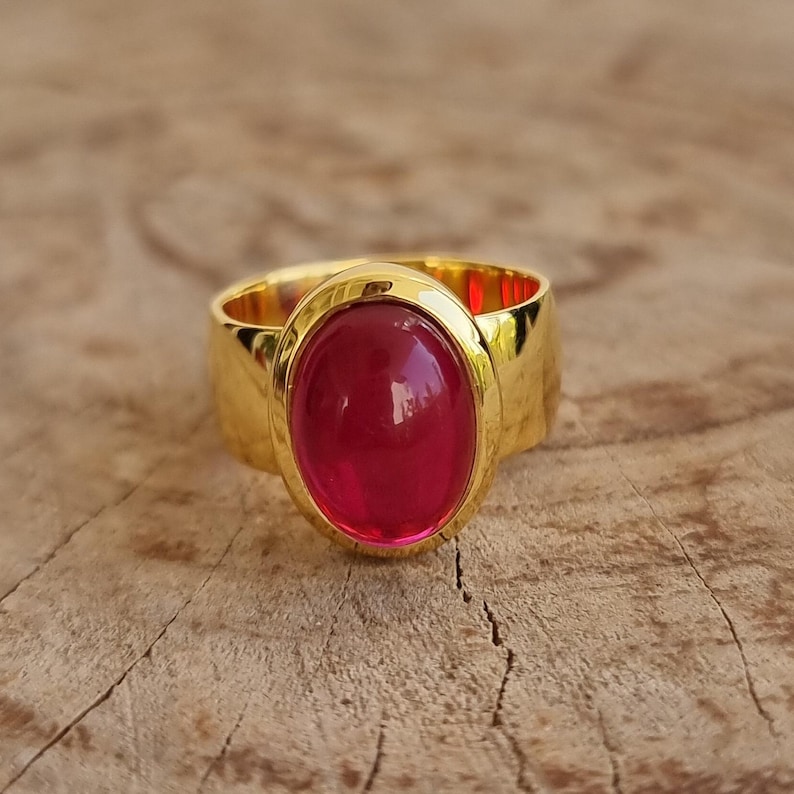 18k Gold Ruby Ring, Statement Ring, Cabochon Red Ruby, Red Cherry, Rare ...