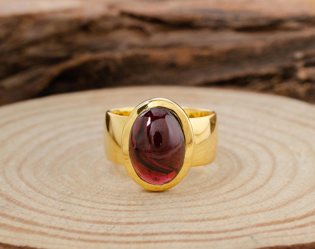 18k Gold Garnet Ring, Statement Ring, Cabochon Garnet, Gold Vermeil ...
