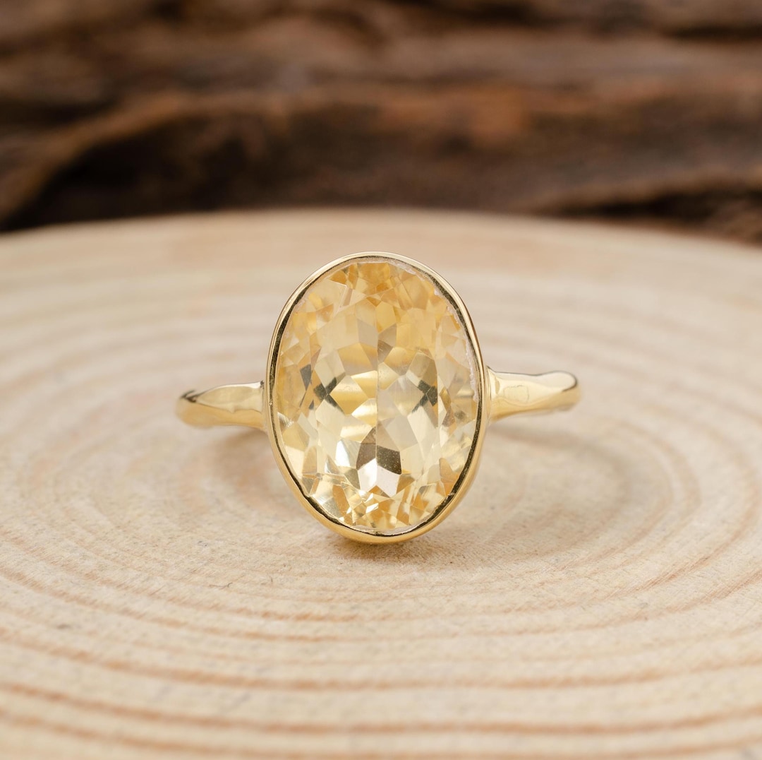 Genuine Oval Yellow Citrine Ring, Gold Citrine Ring, 18K Gold Vermeil ...
