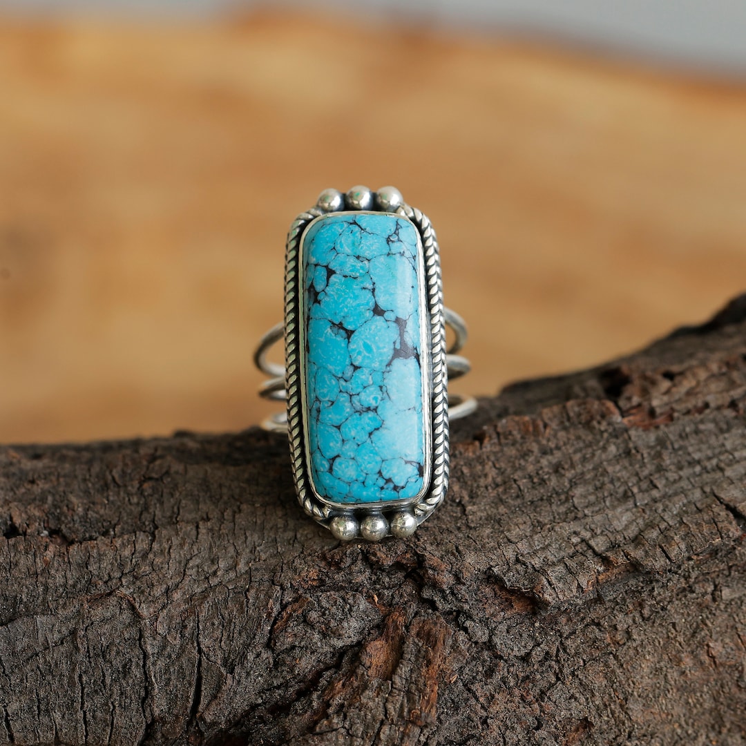 Genuine Turquoise Ring, 925 Sterling Silver Turquoise Ring, Statement ...