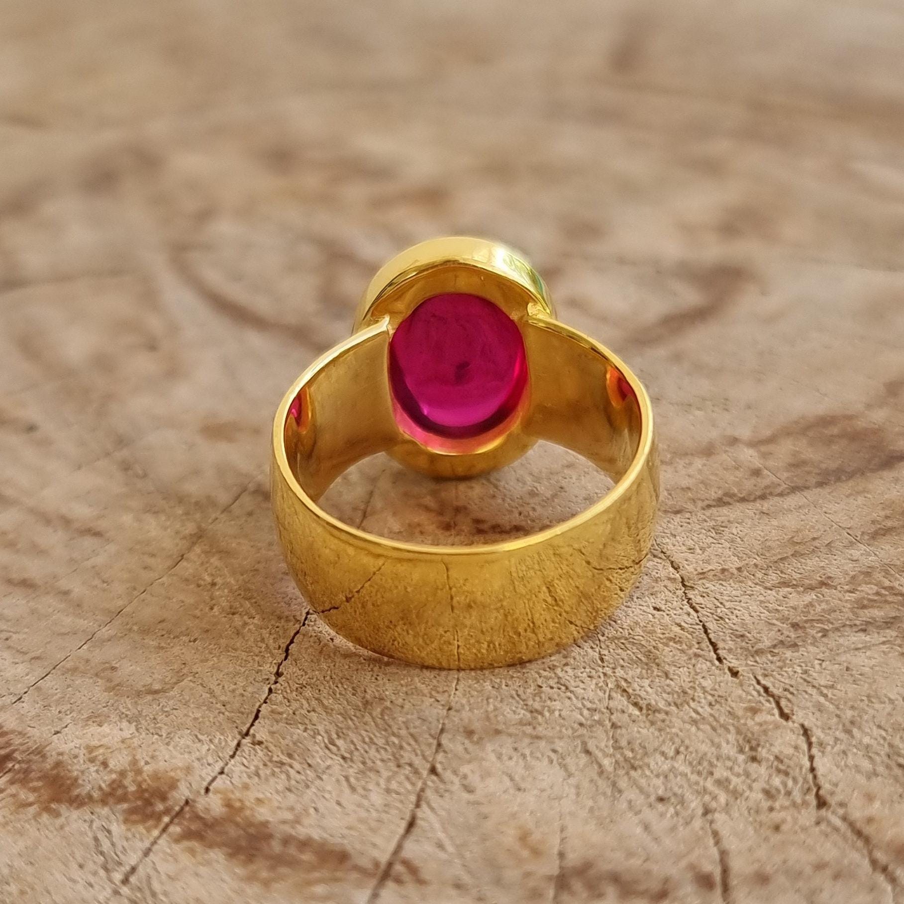 18k Gold Ruby Ring, Statement Ring, Cabochon Red Ruby, Red Cherry, Rare ...