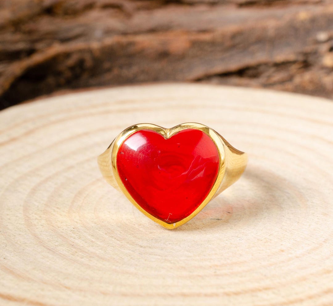 Red Quartz Heart Gold Ring, Love Ring, Red Gemstone Ring, Anniversary ...