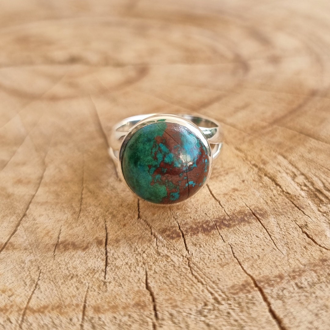 Natural Chrysocolla Ring, Sterling Silver Rings, Unisex Statement Rings ...