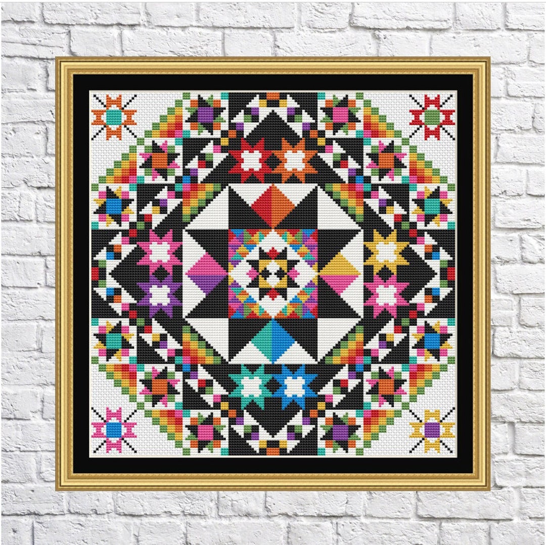 Abstract Geometric Design Cross Stitch Pattern, Rainbow Colors, Modern ...