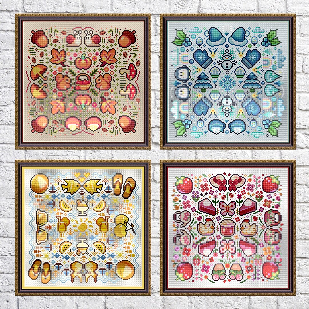 Pack 4 Seasons Patchwork, Cross Stitch Pattern, Sampler, Summer, Winter ...