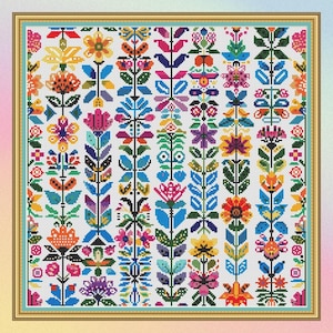 Floral Sampler, Flowers Patchwork, Cross Stitch Patterns, Nature Cross ...