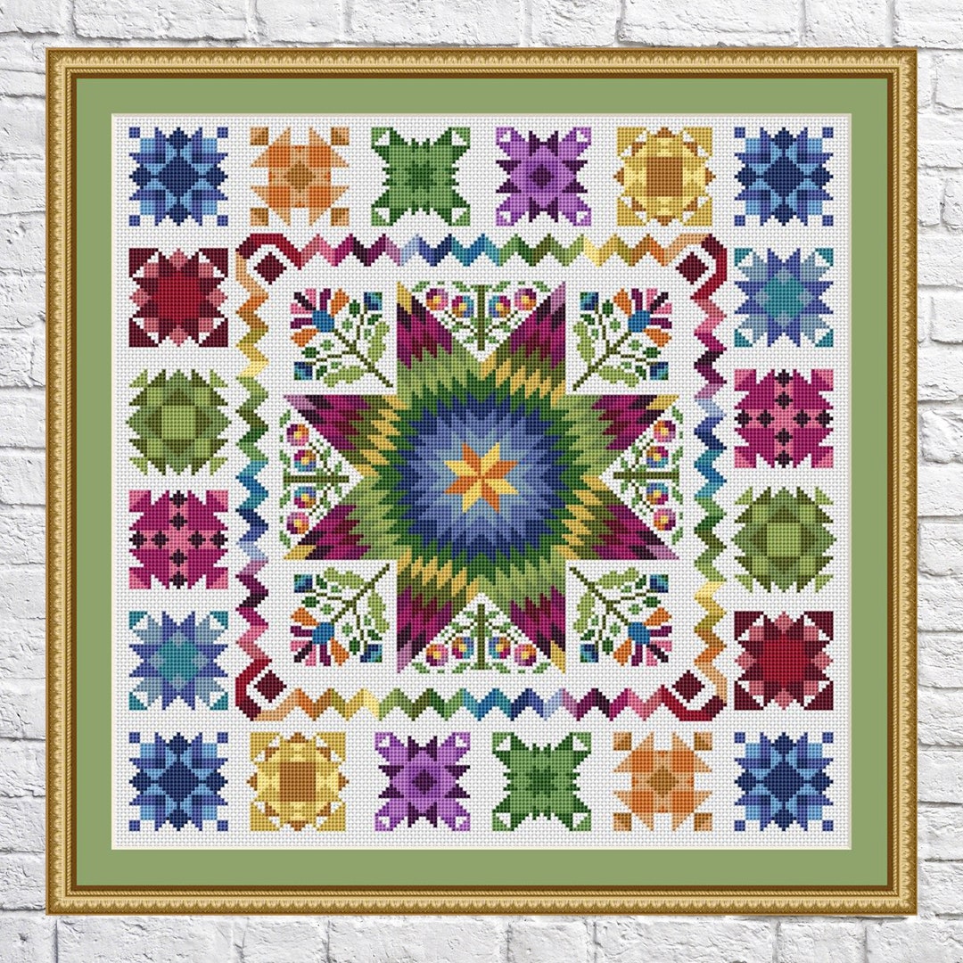 Abstract Geometric Design Cross Stitch Pattern, Rainbow Colors, Modern ...