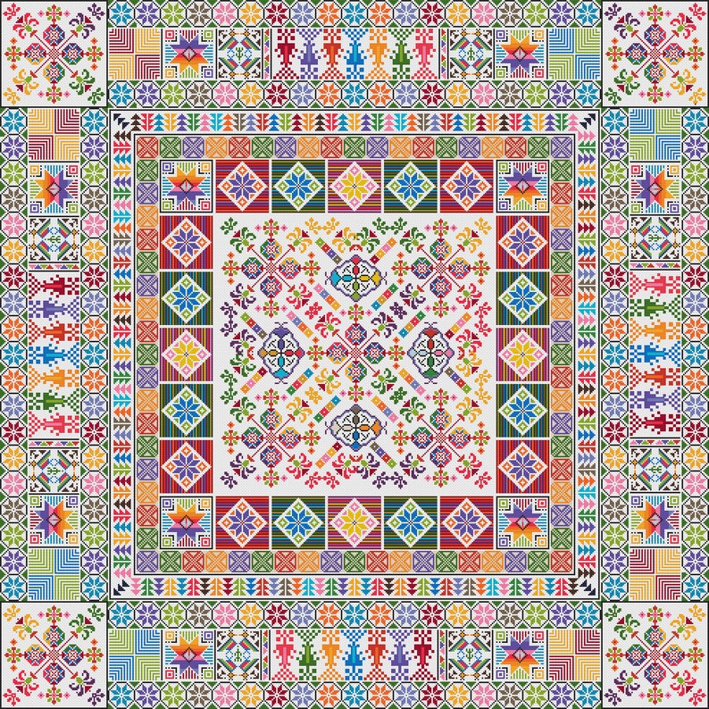 Patchwork, motif de point de croix, motif géométrique, échantillon ...
