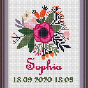 Birth Announcement Cross Stitch Pattern, New Born, Baby, Modern Cross Stitch, PDF, Instant ...