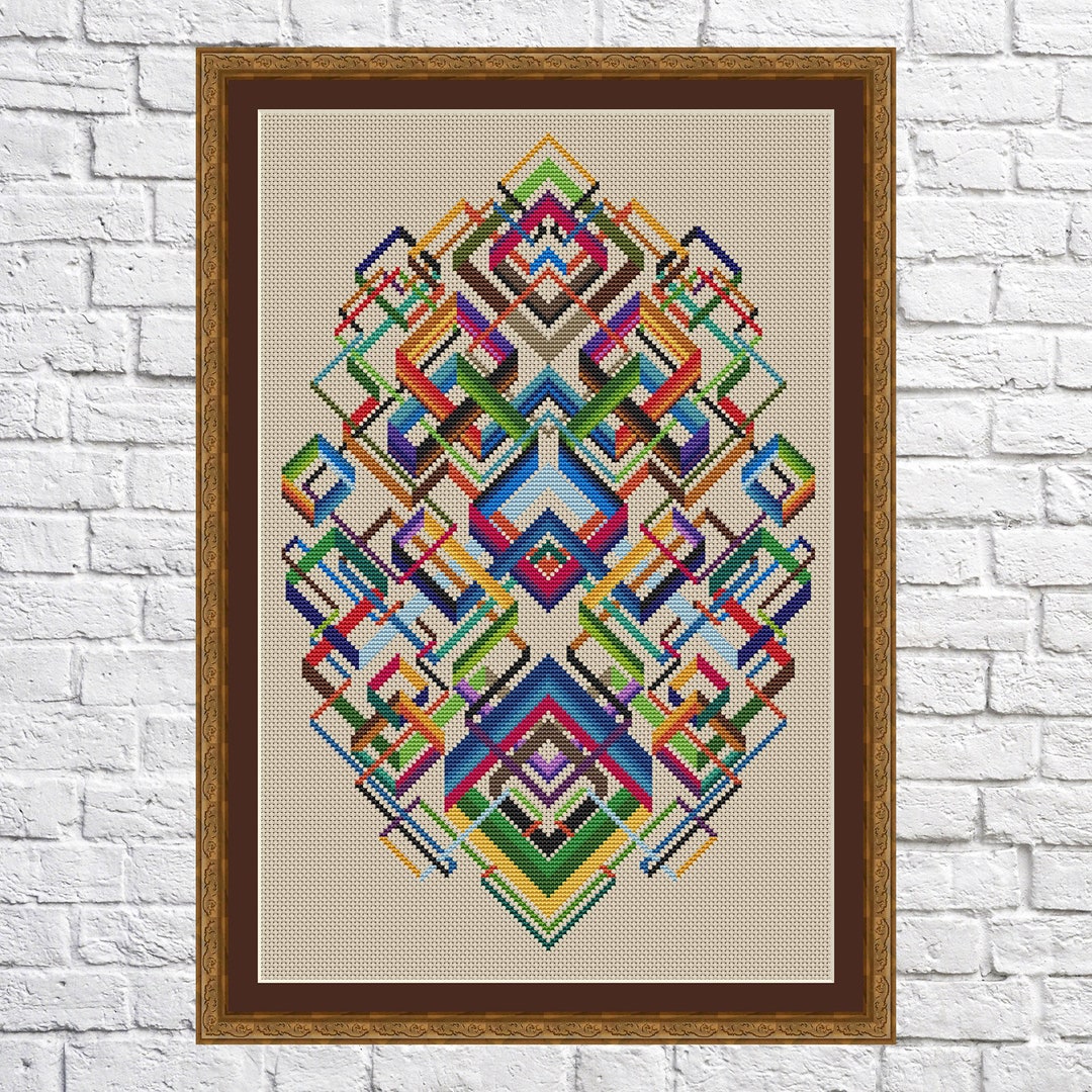 Abstract Geometric Design Cross Stitch Pattern, Rainbow Colors, Modern ...