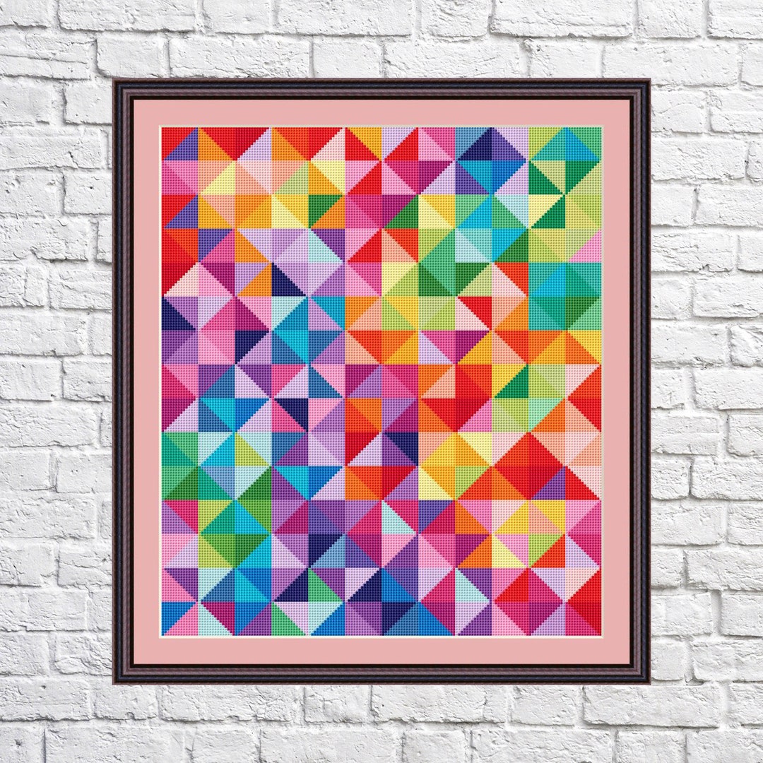 Abstract Geometric Design Cross Stitch Pattern, Rainbow Colors, Modern ...
