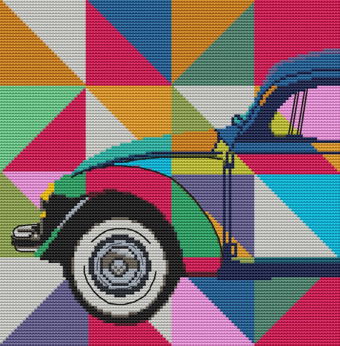 Vintage Car Cross Stitch Pattern Geometric Design Modern - Etsy
