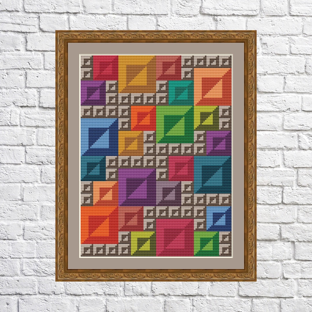 3D Rainbow Squares, Cross Stitch Pattern, Modern Cross Stitch, PDF, Instant Download, Geo29 - Etsy