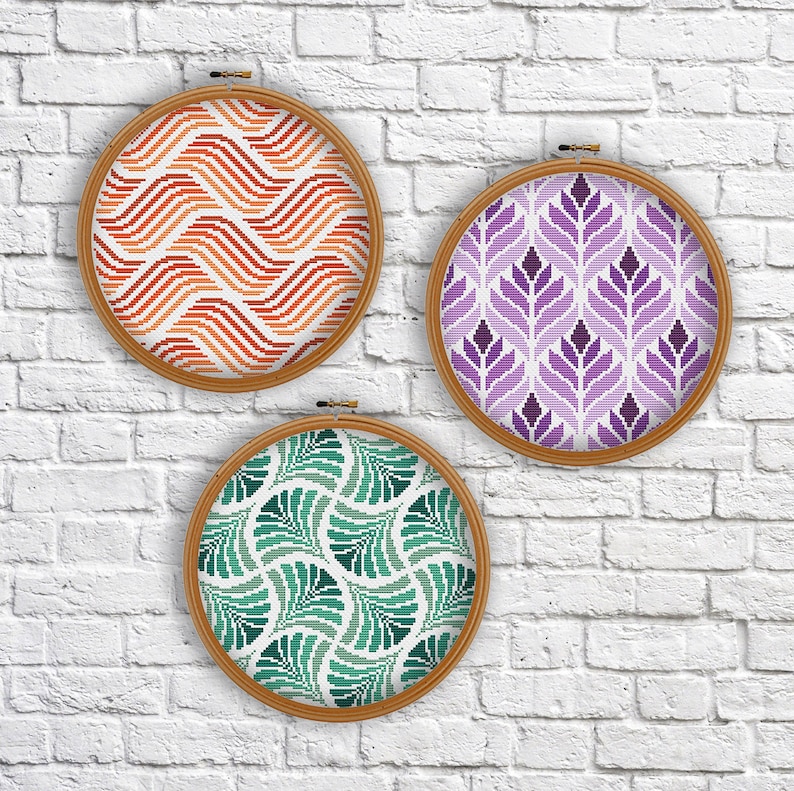 Set of 3 Geometric Design Cross Stitch Pattern Modern Cross - Etsy