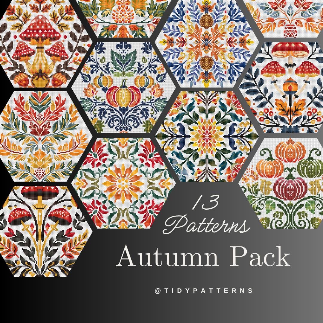 SET of 13 Patterns, Autumn, Fall, Cross Stitch Pattern, Sampler ...