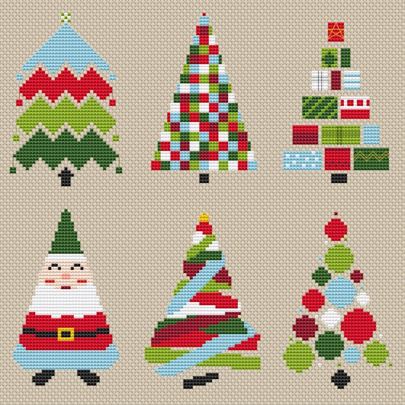 SET of 12 Christmas Trees, Cross Stitch Pattern, New Year Cross Stitch ...