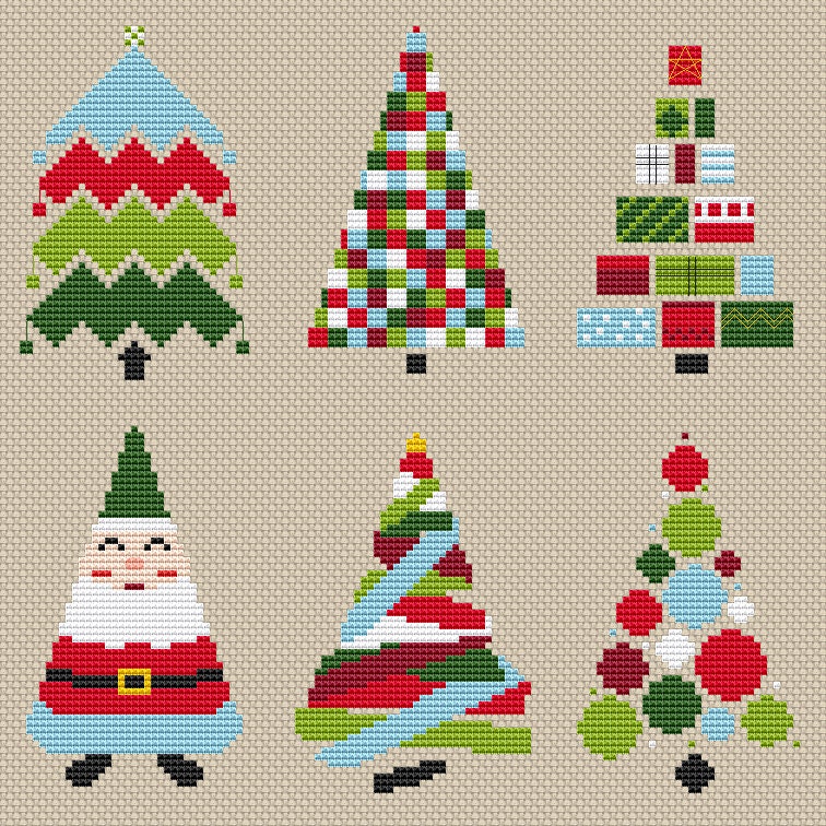 SET of 12 Christmas Trees, Cross Stitch Pattern, New Year Cross Stitch ...