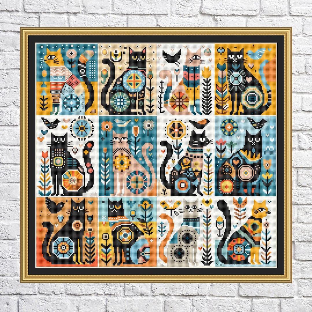 Set of 12 Cats, Cross Stitch Pattern, Modern Cross Stitch, PDF, Instant Download, CAT13 - Etsy