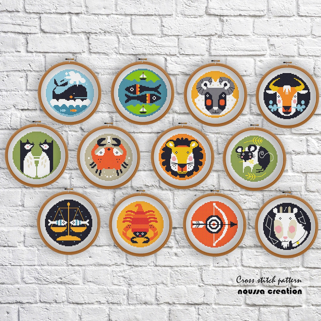 Zodiac Cross Stitch Patterns, Geometric Style , Modern Cross Stitch ...