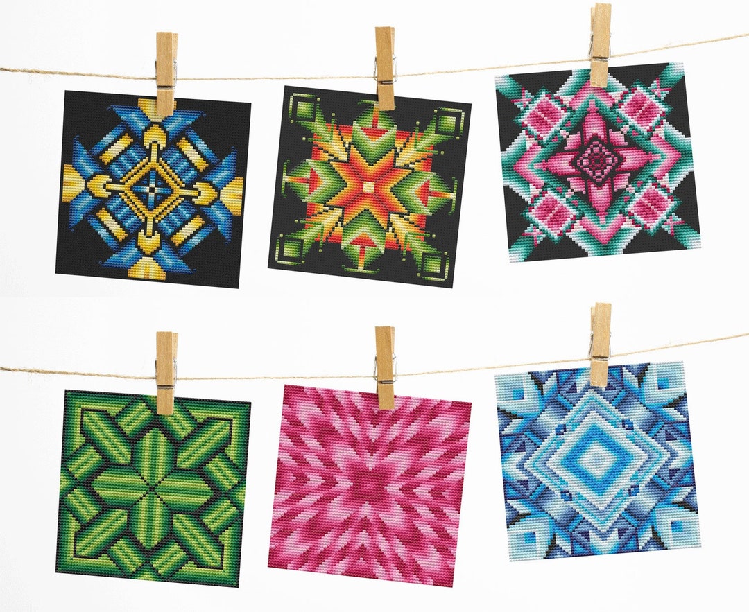 Set of 6 Geometric Design, Cross Stitch Pattern, Modern Cross Stitch ...