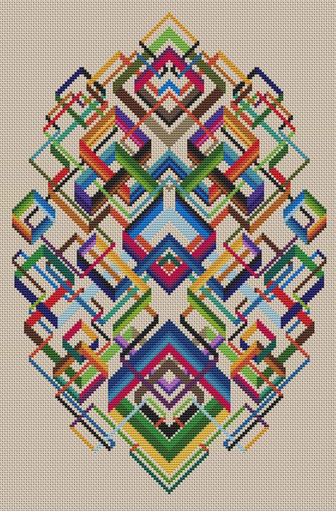 Abstract Geometric Design Cross Stitch Pattern, Rainbow Colors, Modern ...