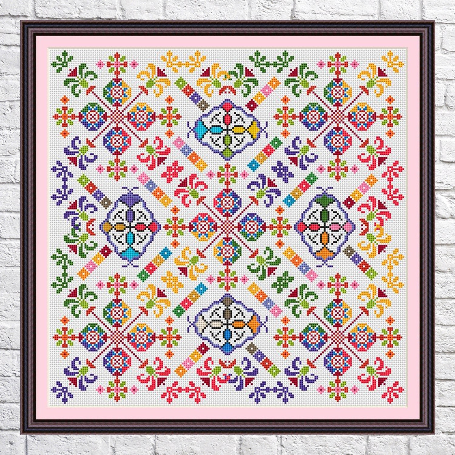 Patchwork, Cross Stitch Pattern, Geometric Design, Sampler, Rainbow ...