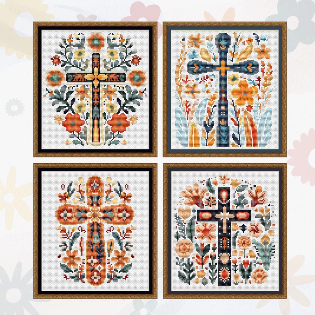 Blooms of Faith, Cross Stitch Pattern, Cross, Easter, Decoration ...